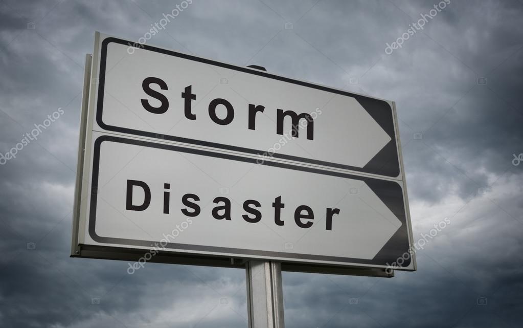Storm Disaster road sign. — Stock Photo © borysshevchuk #33234399