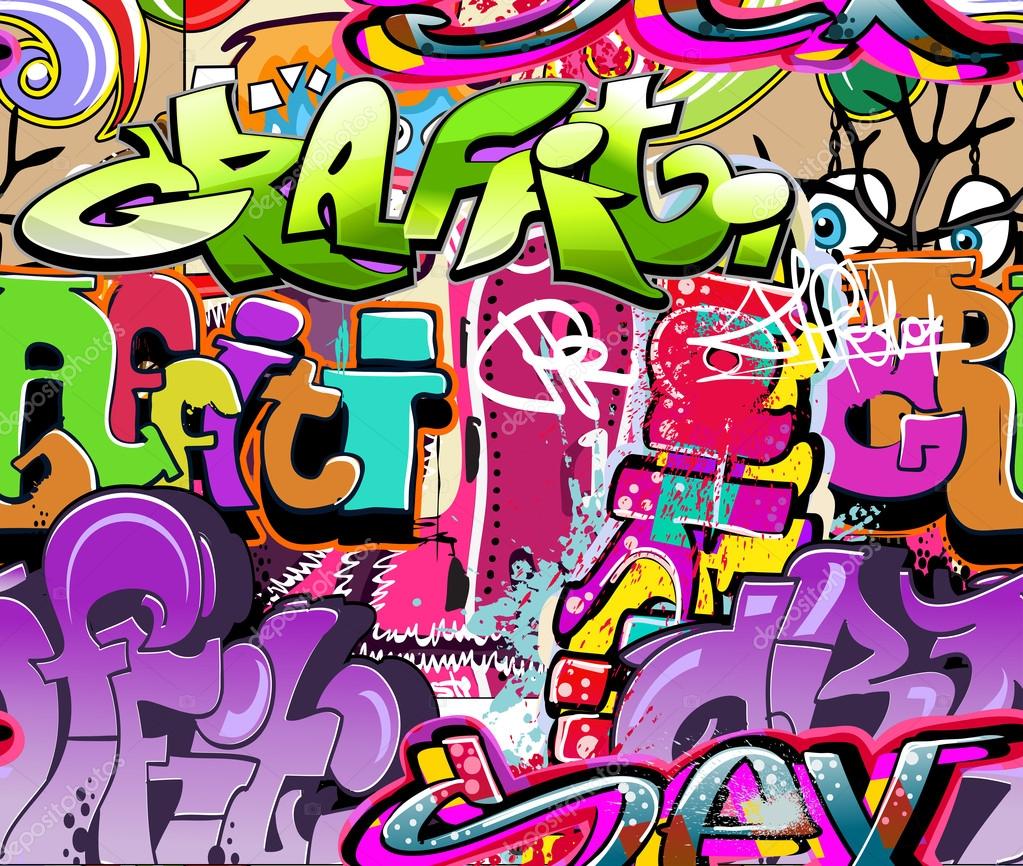 Graffiti wall. Urban art vector background. Seamless hip hop tex ...