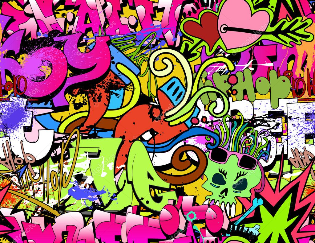 Graffiti wall art background. Hip-hop style seamless texture pat ...