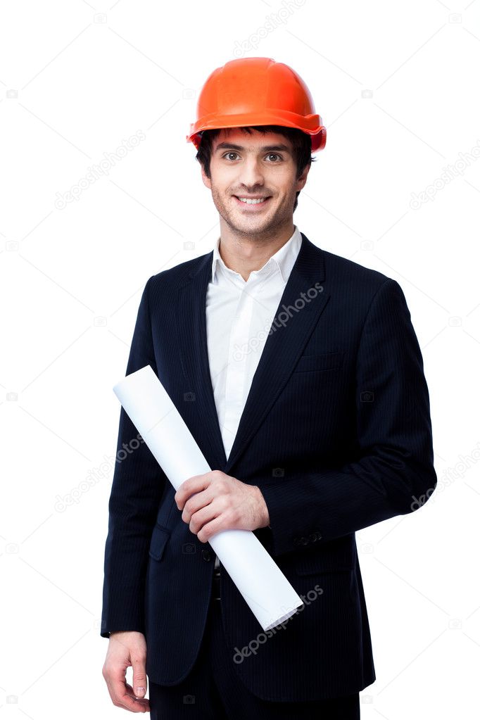 Engineer in hard hat isolated on white — Stock Photo © repinanatoly ...
