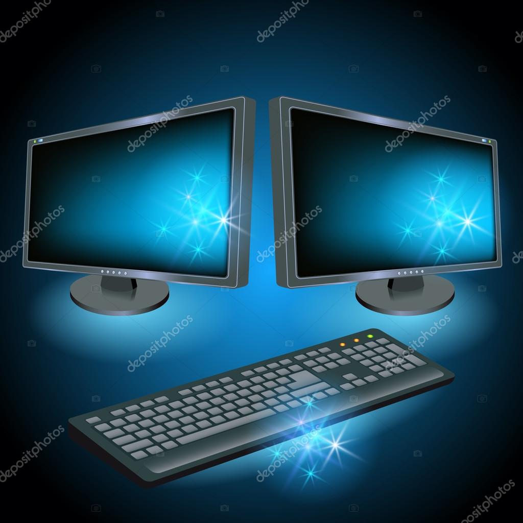 Two monitors and keyboard — Stock Photo © Marisha #16306079