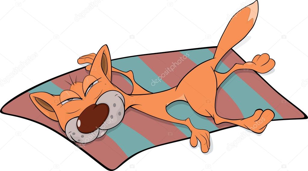 Cat on the rug. Cartoon Stock Vector by ©liusaart 15879379