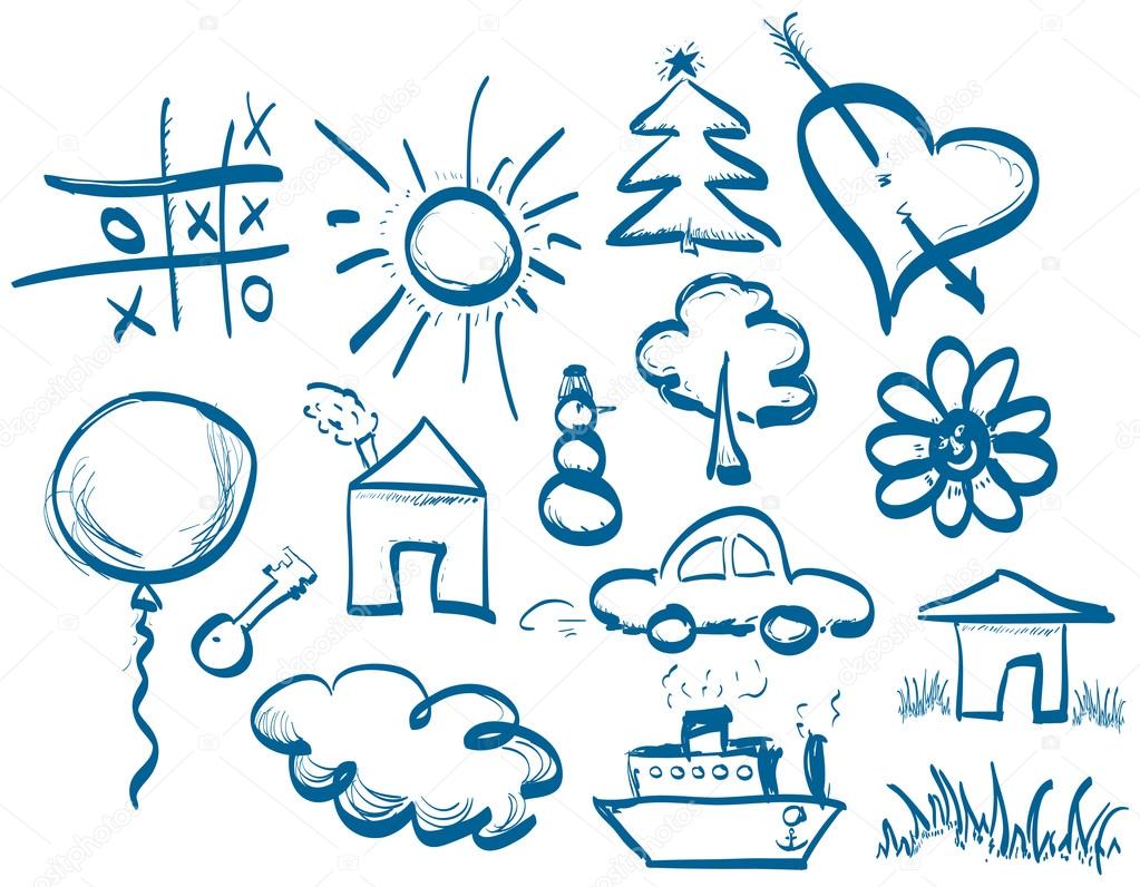 Juego de símbolos de dibujo a mano 2023