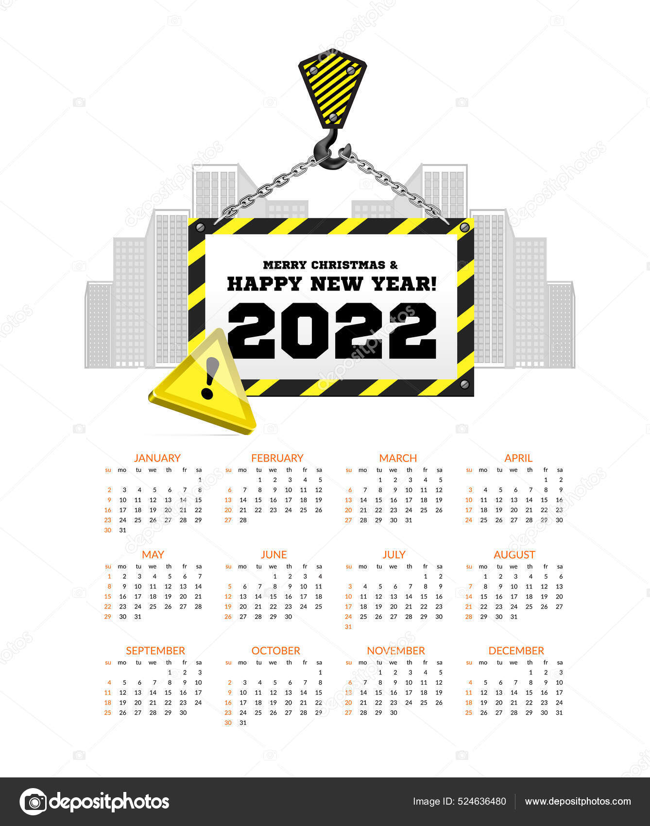 Calendar 2022 Congratulations New Year Background Construction Crane ...