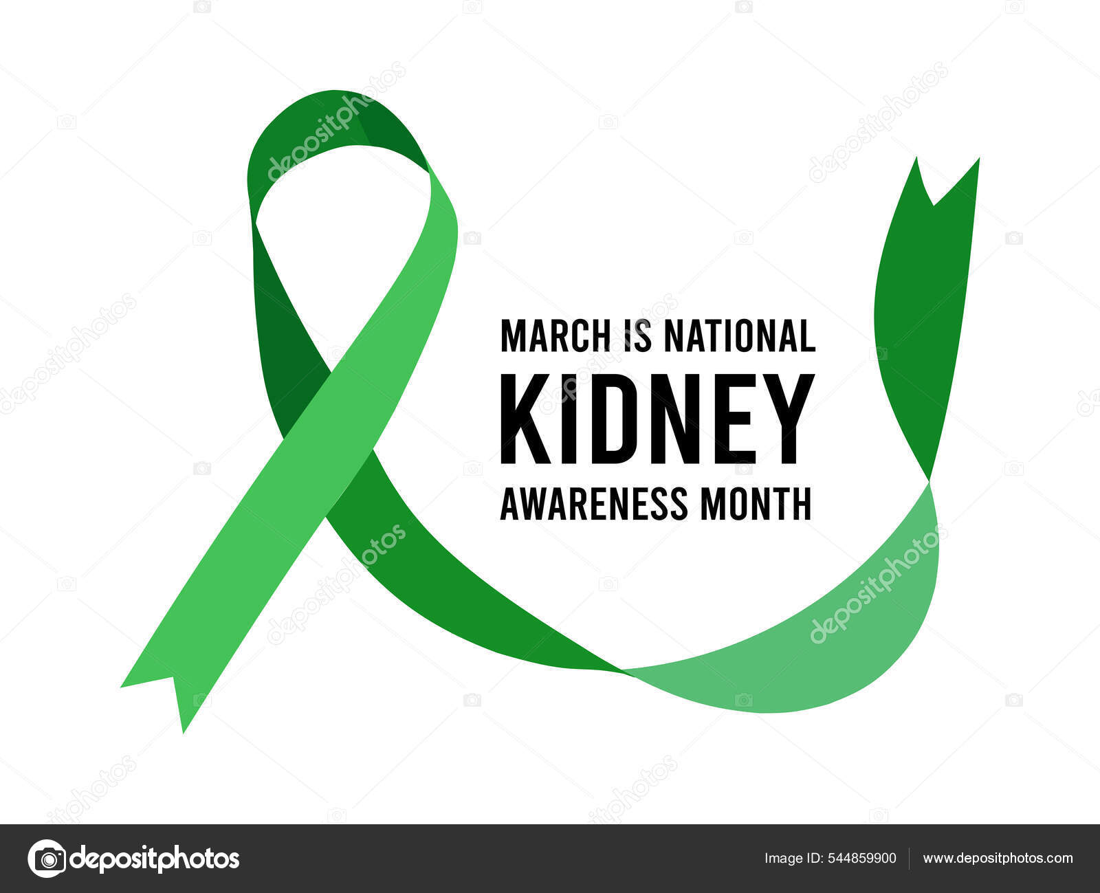 National Kidney Awareness Month Vector Illustration Green Ribbon White ...