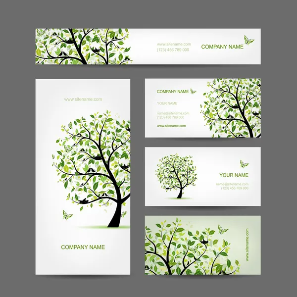 Business cards design, spring tree with birds — Stock Vector ...