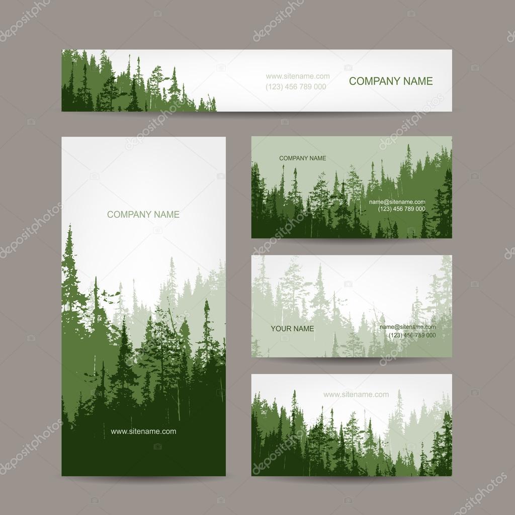 Business cards design with green forest background Stock Vector Image ...