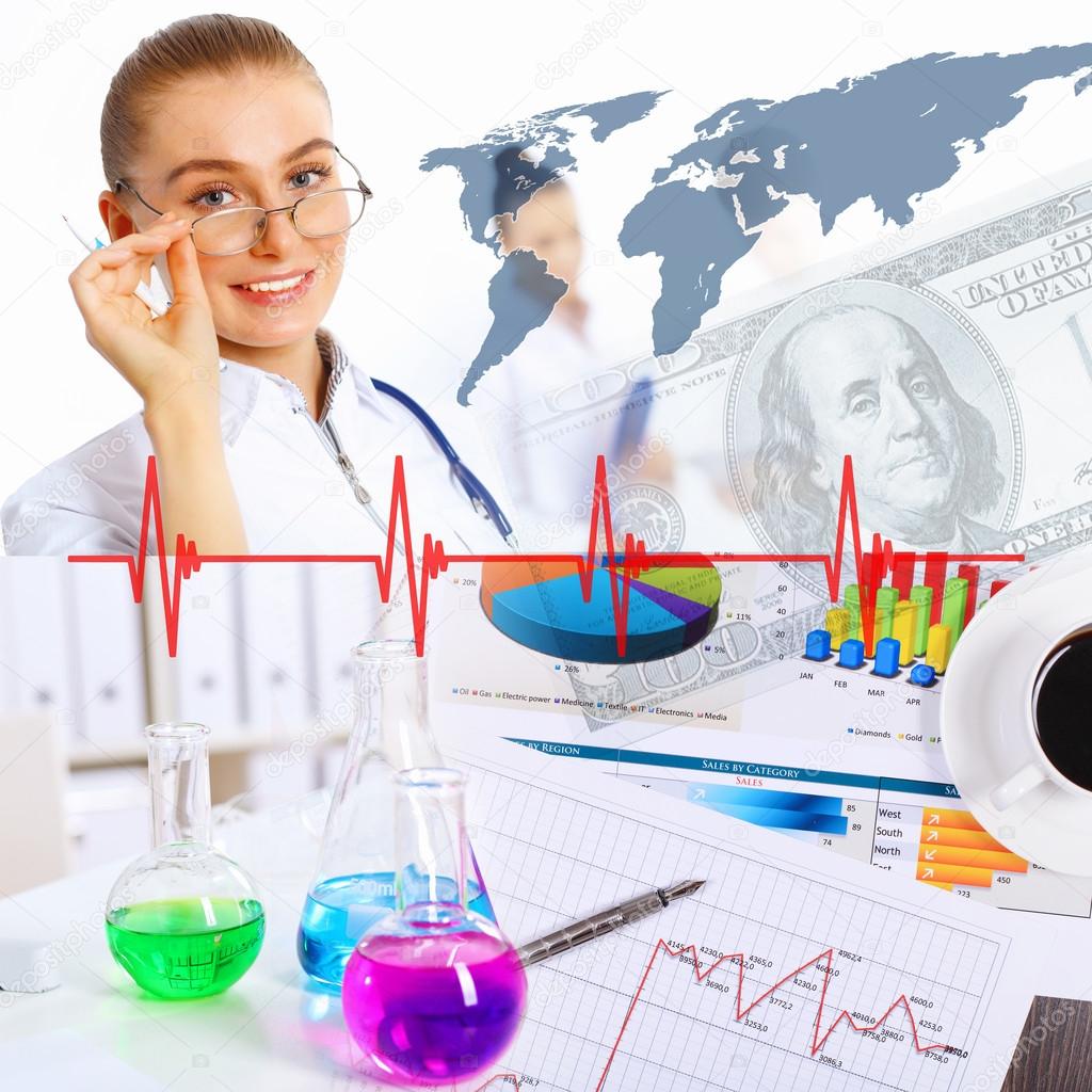 Collage with scientist in laboratory — Stock Photo © SergeyNivens #12435834