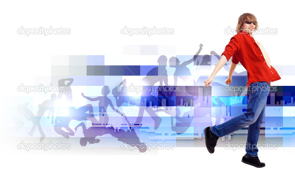 Happy smiling young man dancing — Stock Photo © SergeyNivens #12482319