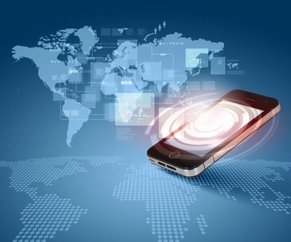 Modern communication technology illustration with mobile phone and high ...