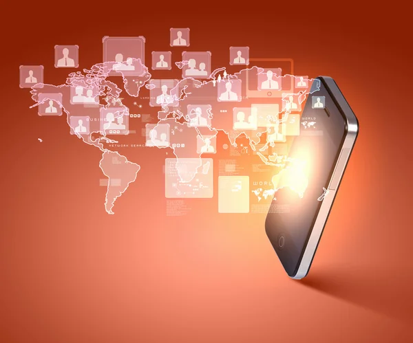 Modern communication technology illustration with mobile phone and high ...