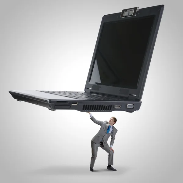 Absorbed by work or technologies. Mixed media Stock Photo by ...