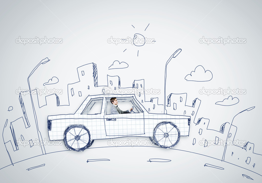 Man driving drawing car — Stock Photo © SergeyNivens #51666137