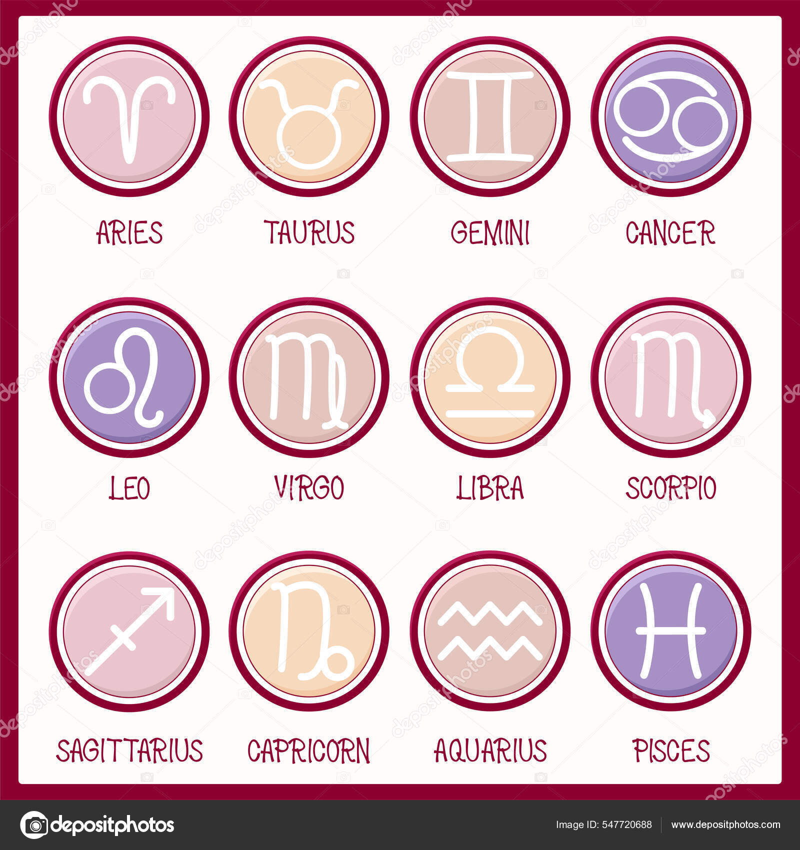 Set Zodiac Sign Icon Astrology Horoscope Signs Collection Vector ...