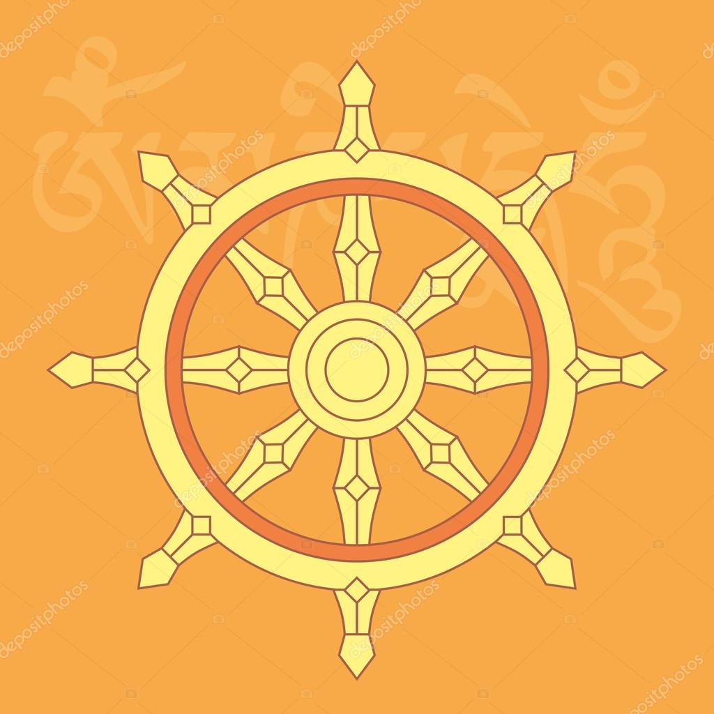 Rueda del dharma, uno de los ocho símbolos religiosos budistas, vector 2024