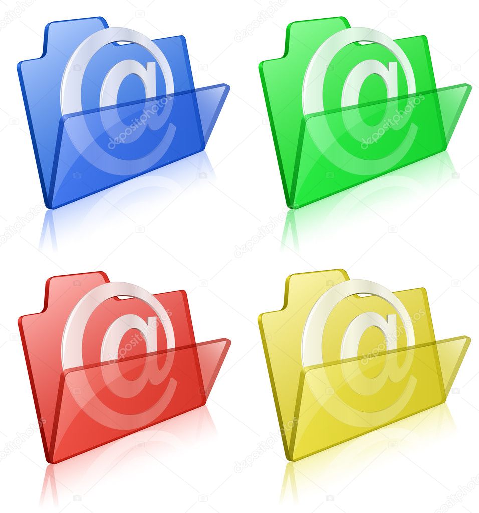 Vector illustration of glass glossy folders with email sign Stock ...