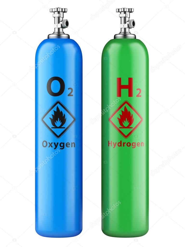 Hydrogen and oxygen cylinders with compressed gas Stock Photo by ...