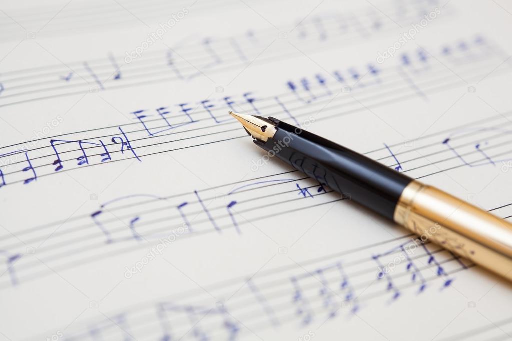 Pen and music sheet with handwritten notes — Stock Photo © Djemphoto ...