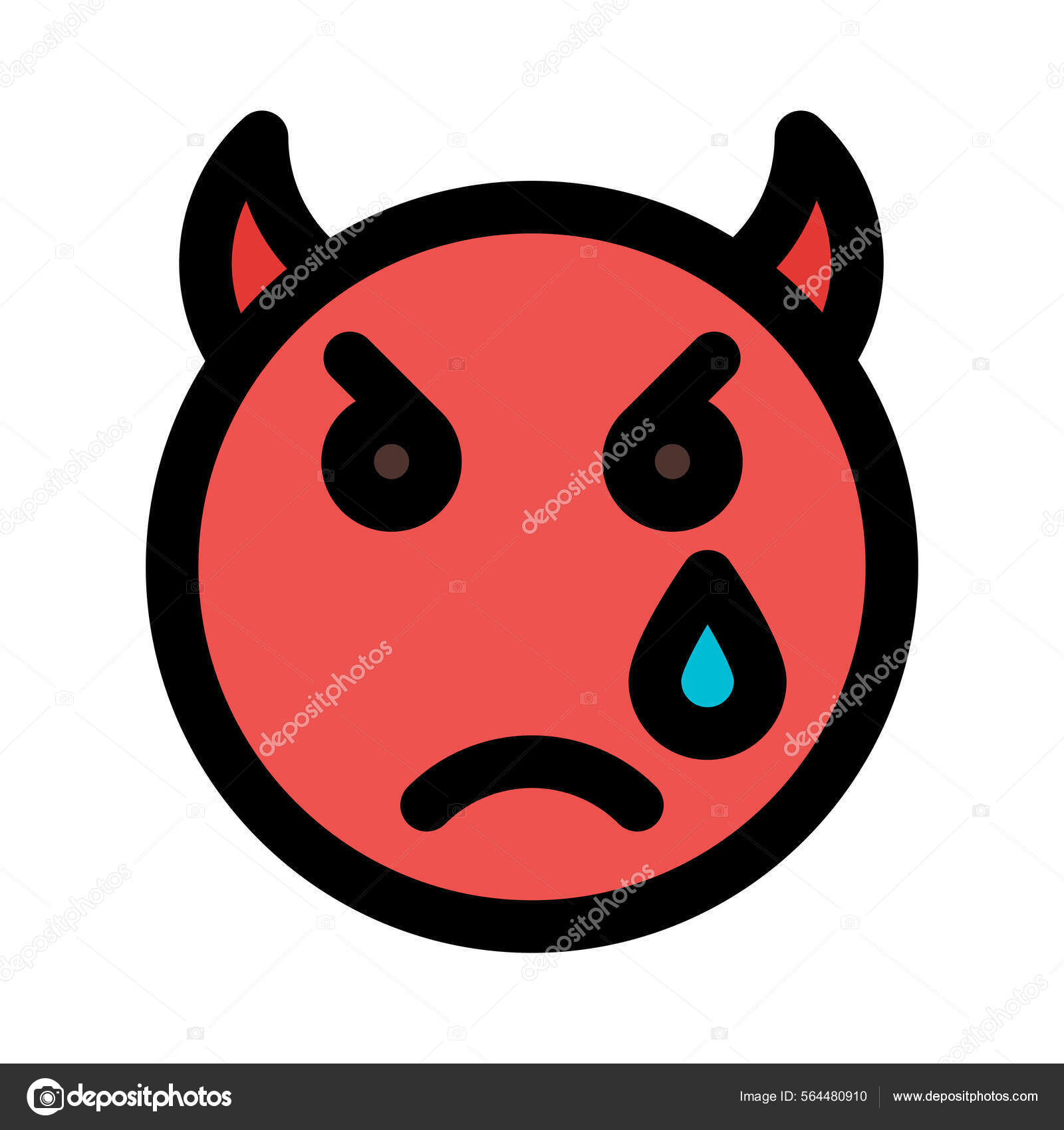 Cara Diablo Con Cuernos Emoji Llorando Con Lágrimas Vector de stock por ...