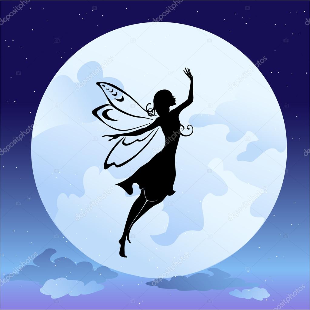 Silhueta de fada a voar na noite — Vetor de Stock © trilingstudio #12040324