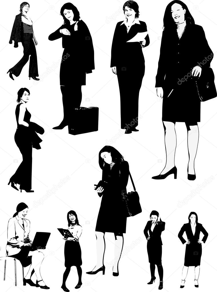 Businesswomen black and white silhouettes. Vector illustration f Stock ...