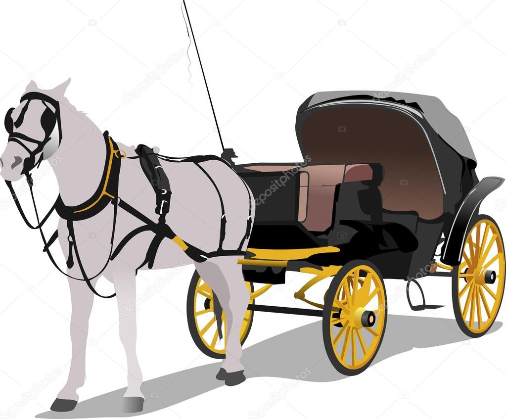 Vintage carriage and horse. Vector illustration — Stock Vector ...