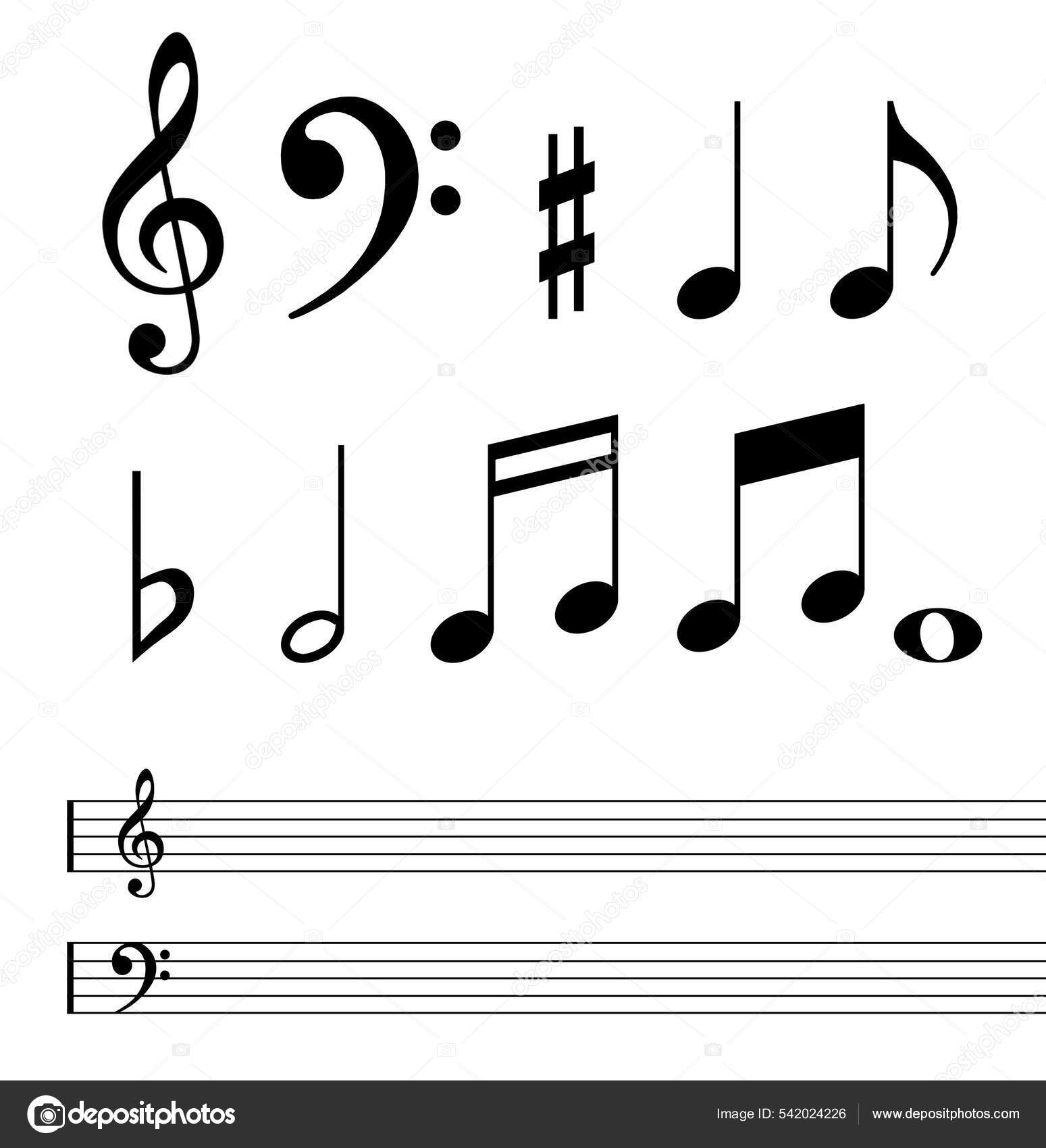 Notas Musicales Signos Musicales Sobre Fondo Blanco — Foto de stock ...