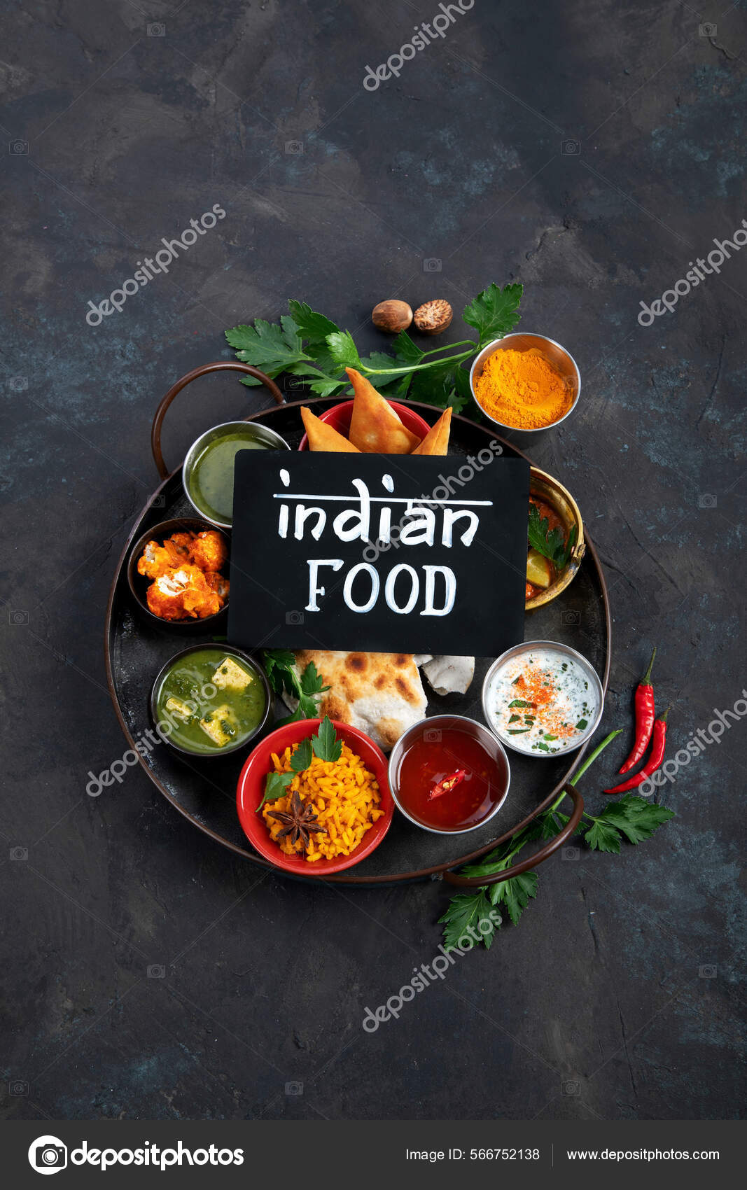 Indian Thali Dark Background Traditional Food Concept Organic Food ...