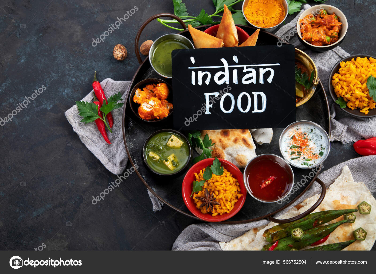 Indian Thali Dark Background Traditional Food Concept Organic Food ...