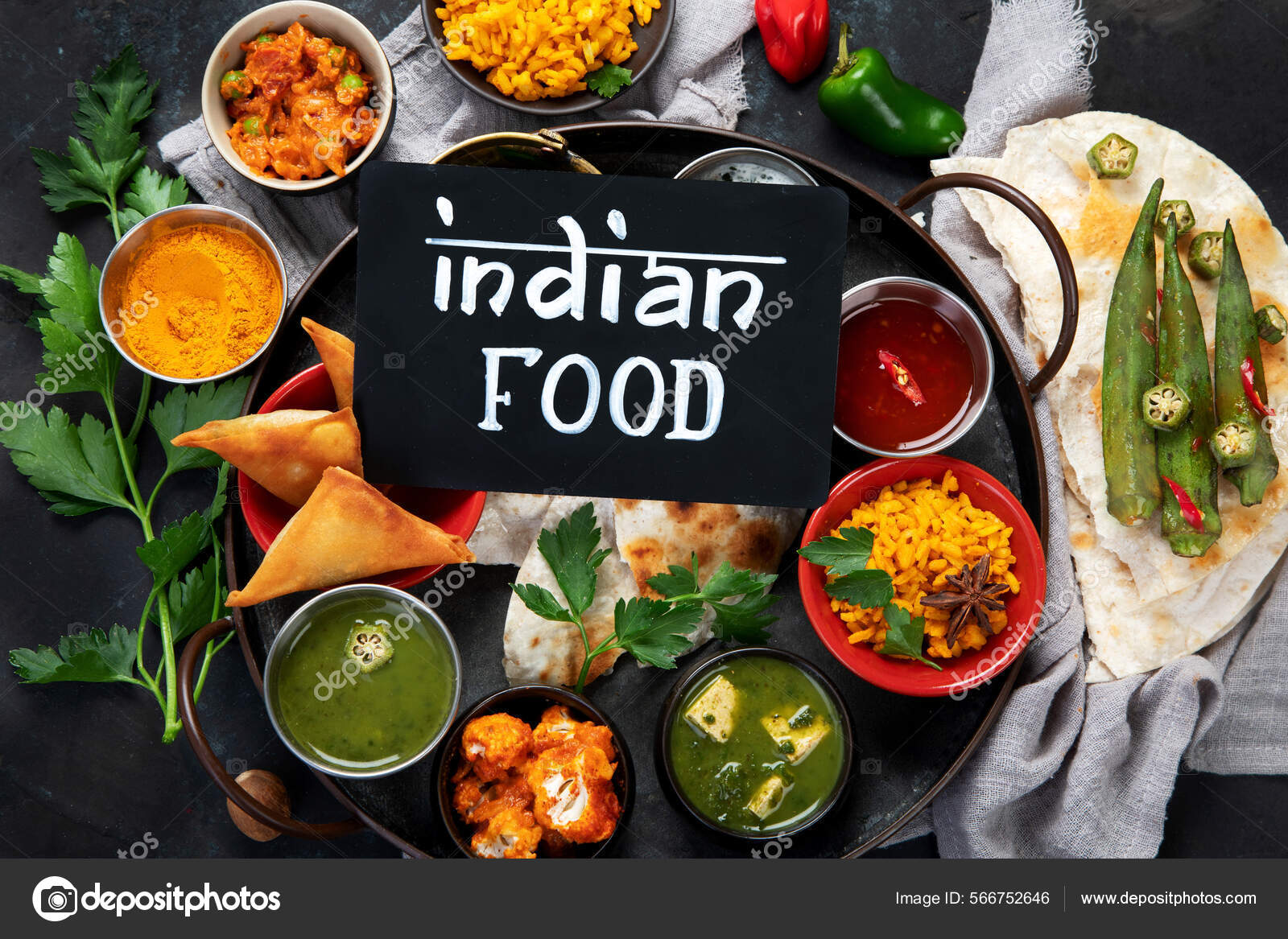 Indian Thali Dark Background Traditional Food Concept Organic Food ...