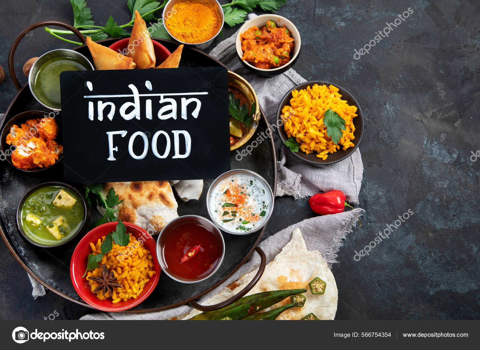 Indian Thali Dark Background Traditional Food Concept Organic Food ...