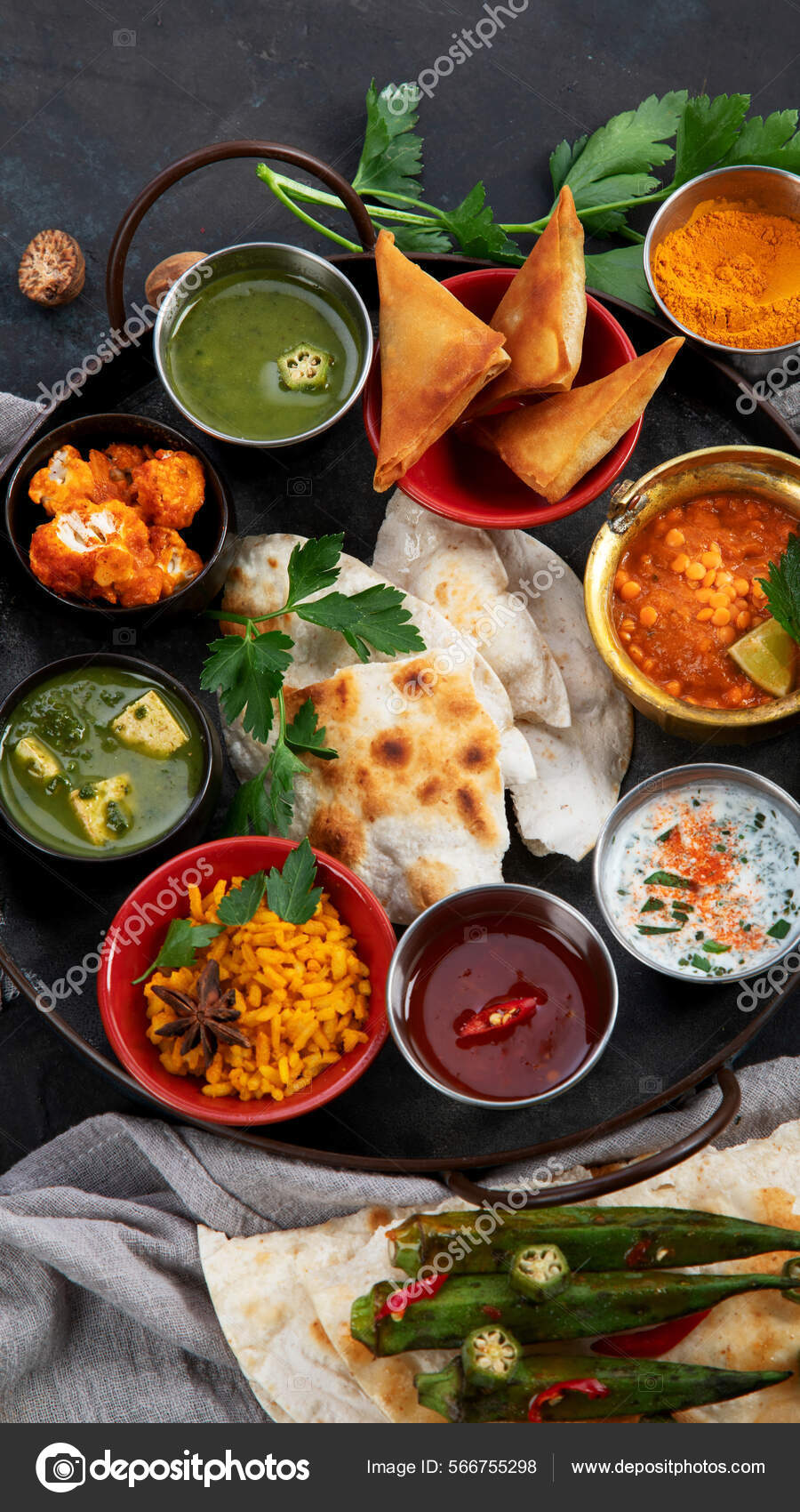 Indian Thali Dark Background Traditional Food Concept Organic Food ...