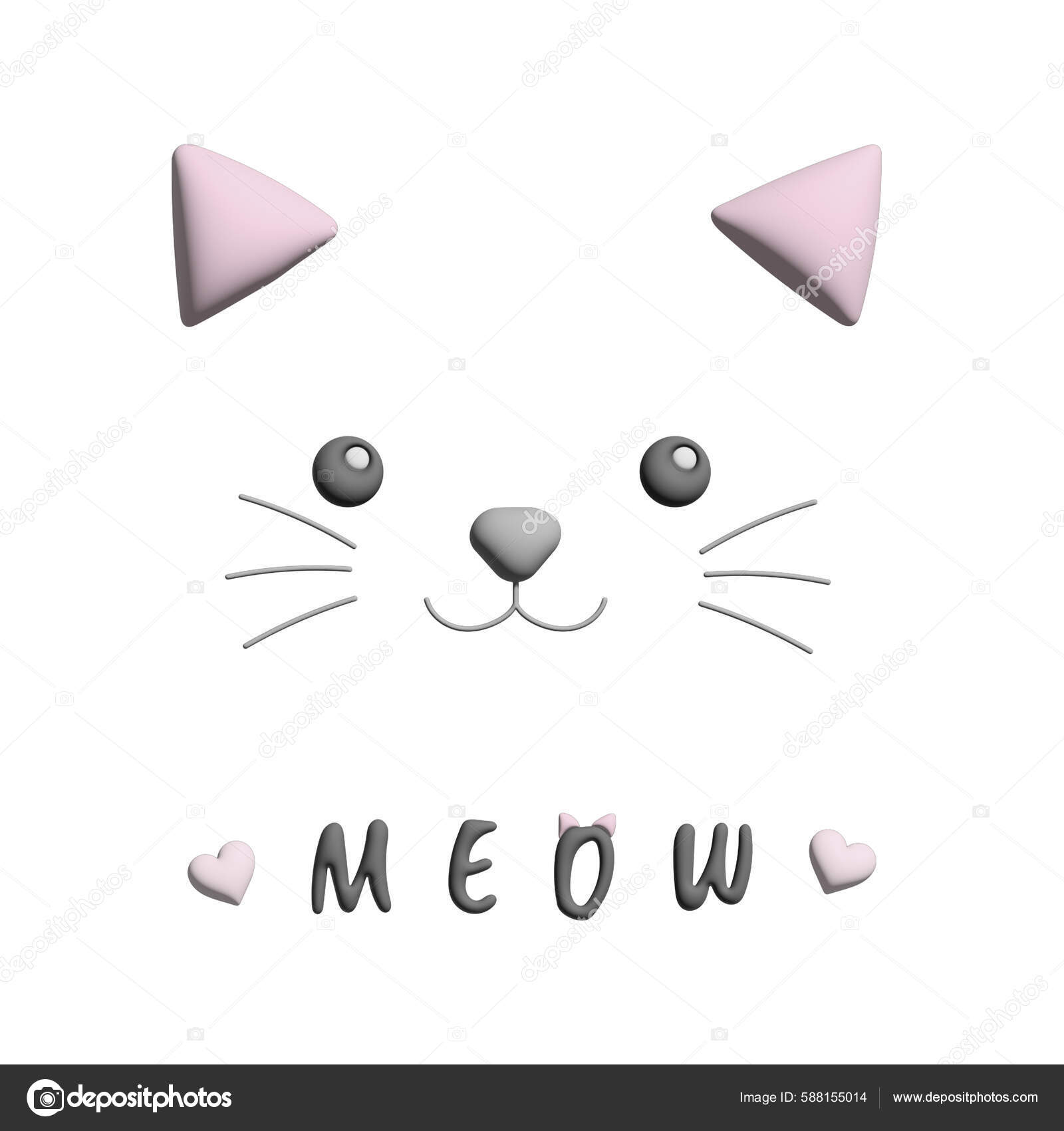 Meow Word Text Cartoon Cat Design Vector Funny Postcards Isolated ...