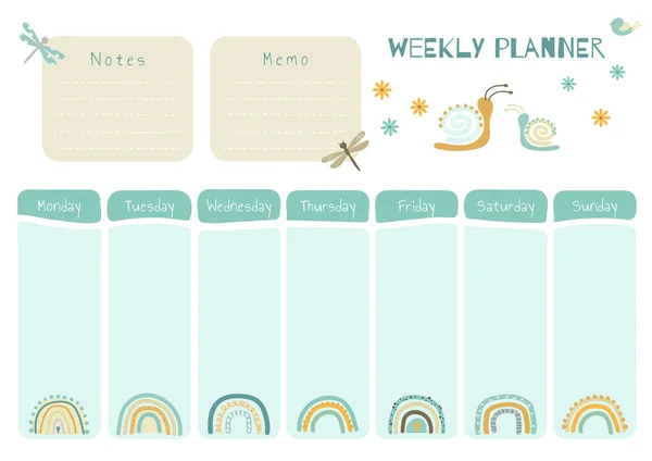 Printable Planner Template Vector Cartoon Rainbow Drawings Colorful ...