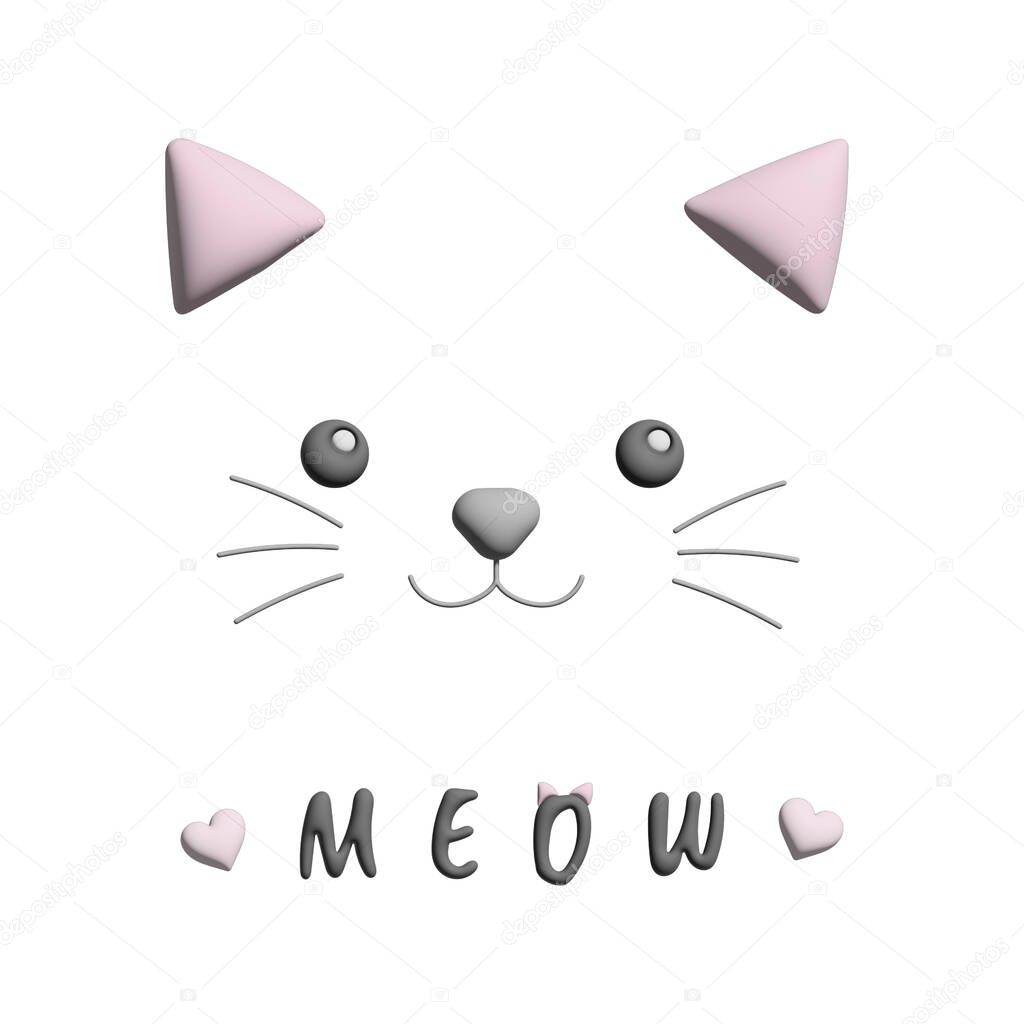 Meow Word Text Cartoon Cat Design Vector Funny Postcards Isolated ...