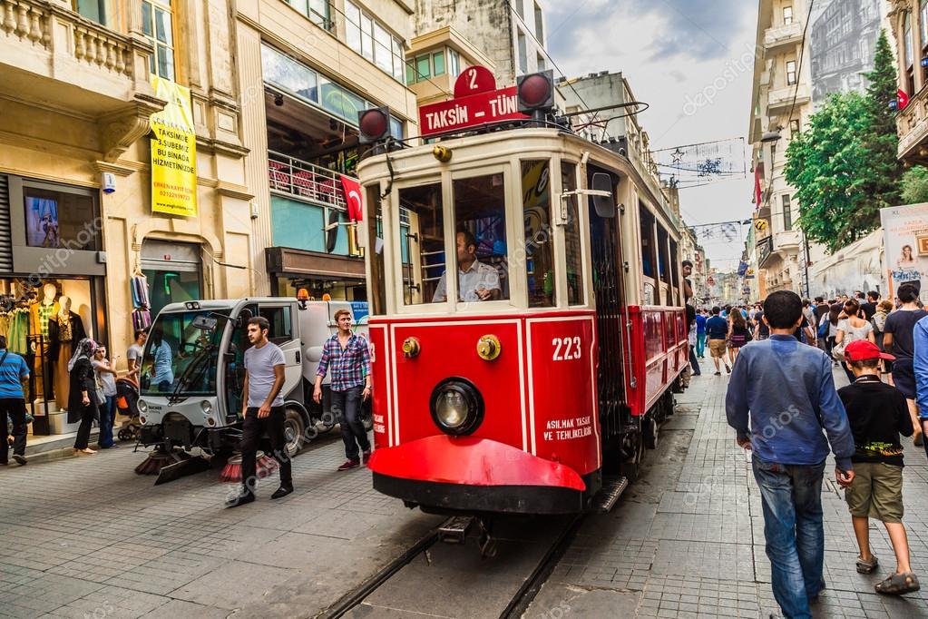 Old red tram in taksim, Istanbul, Turkey – Stock Editorial Photo ...