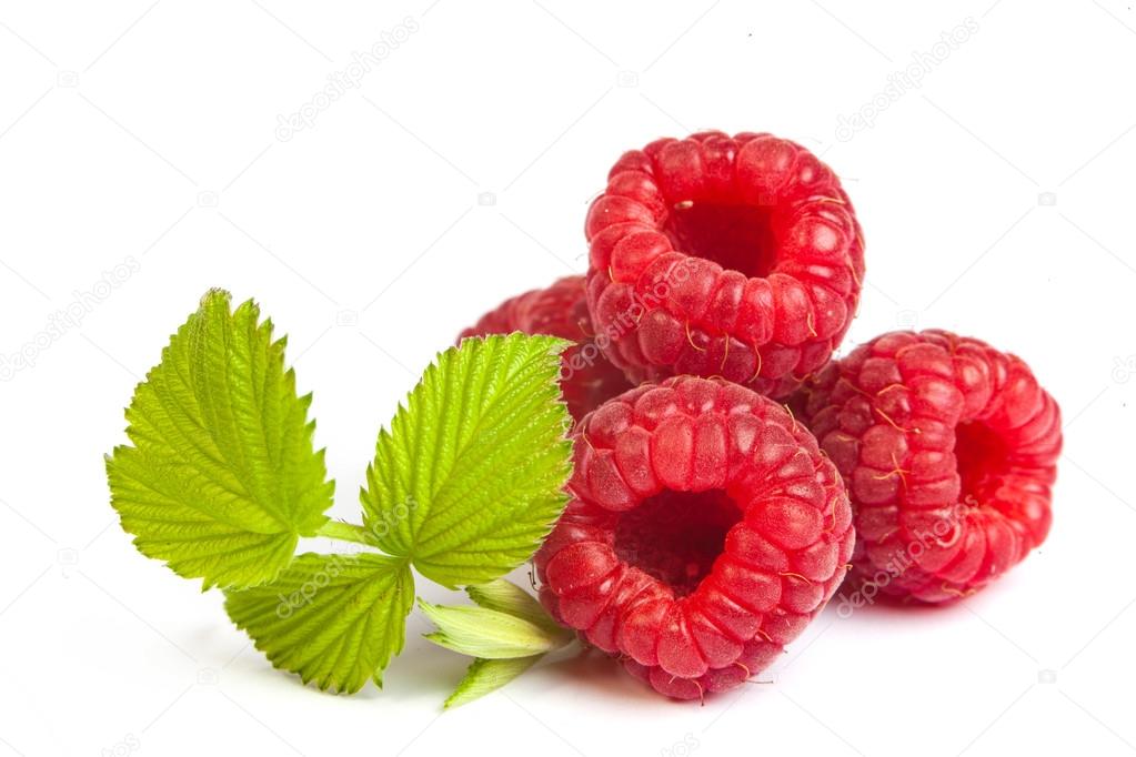 Red raspberry with green leaf Stock Photo by ©bloodua 41173171