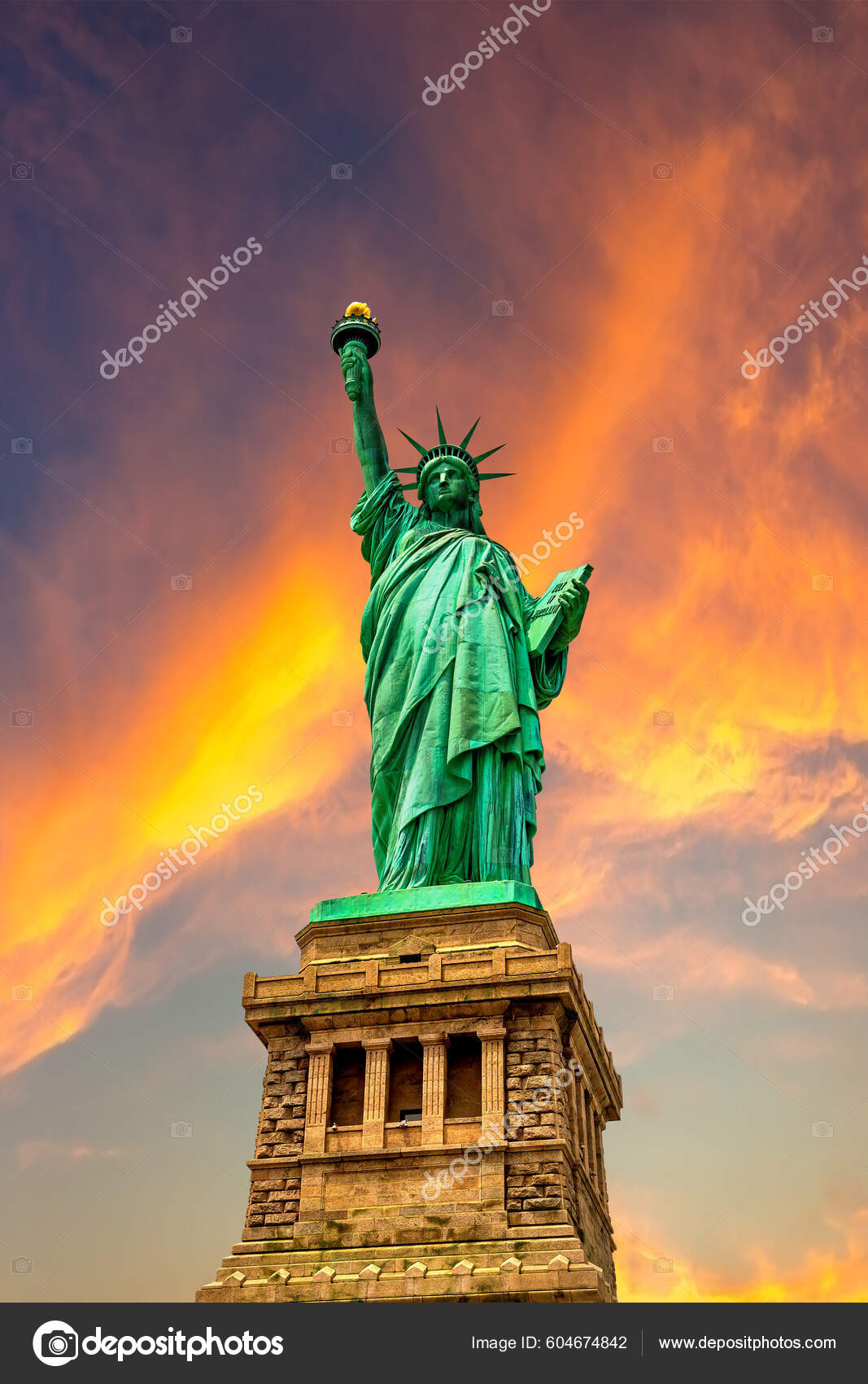 Statue Of Liberty At Sunset