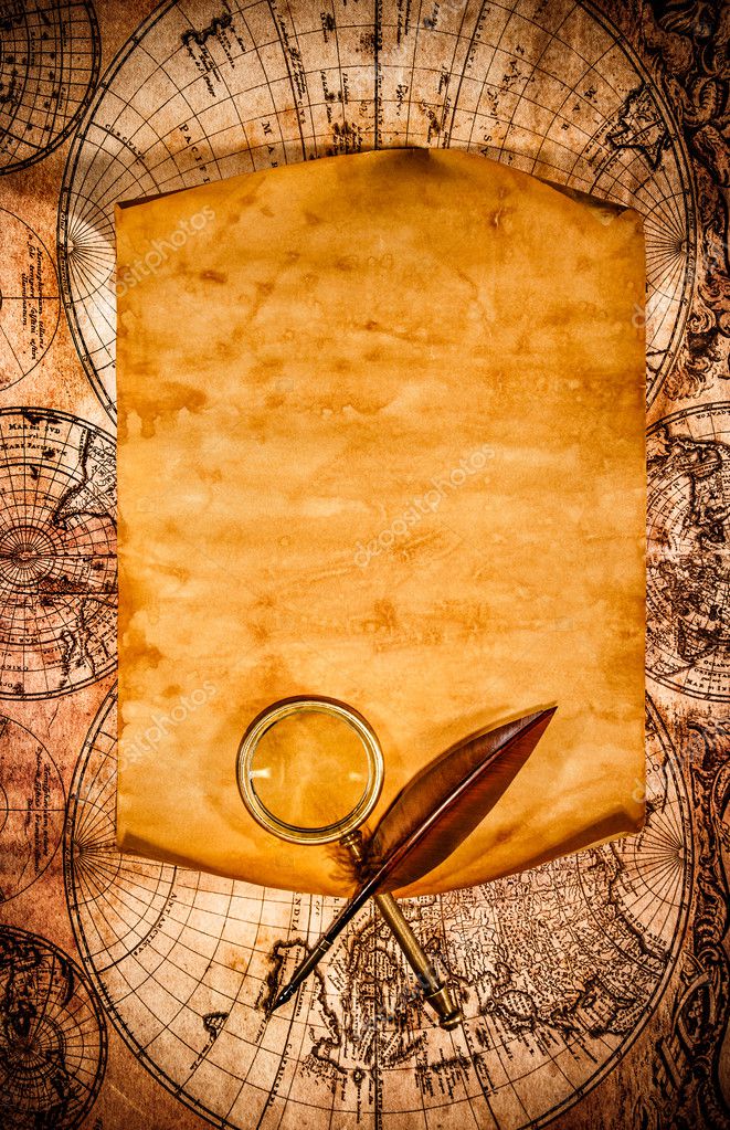 Blank old paper against the background of an ancient map — Stock Photo ...