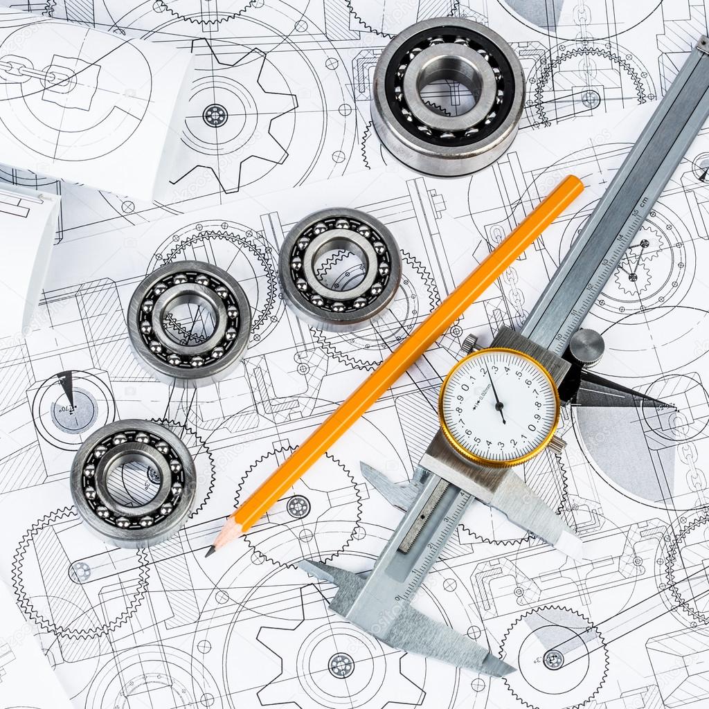 Ball bearings on technical drawing — Stock Photo © cookelma #51022649