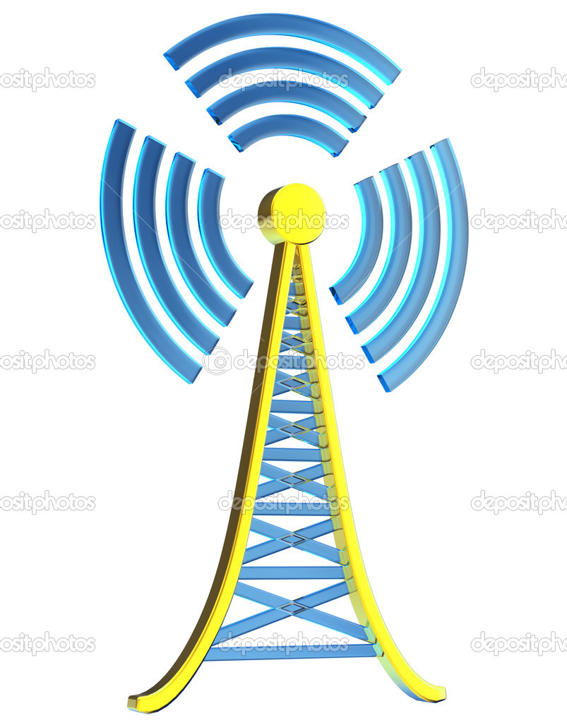 Digital transmitter sends signals from high tower — Stock Photo ...