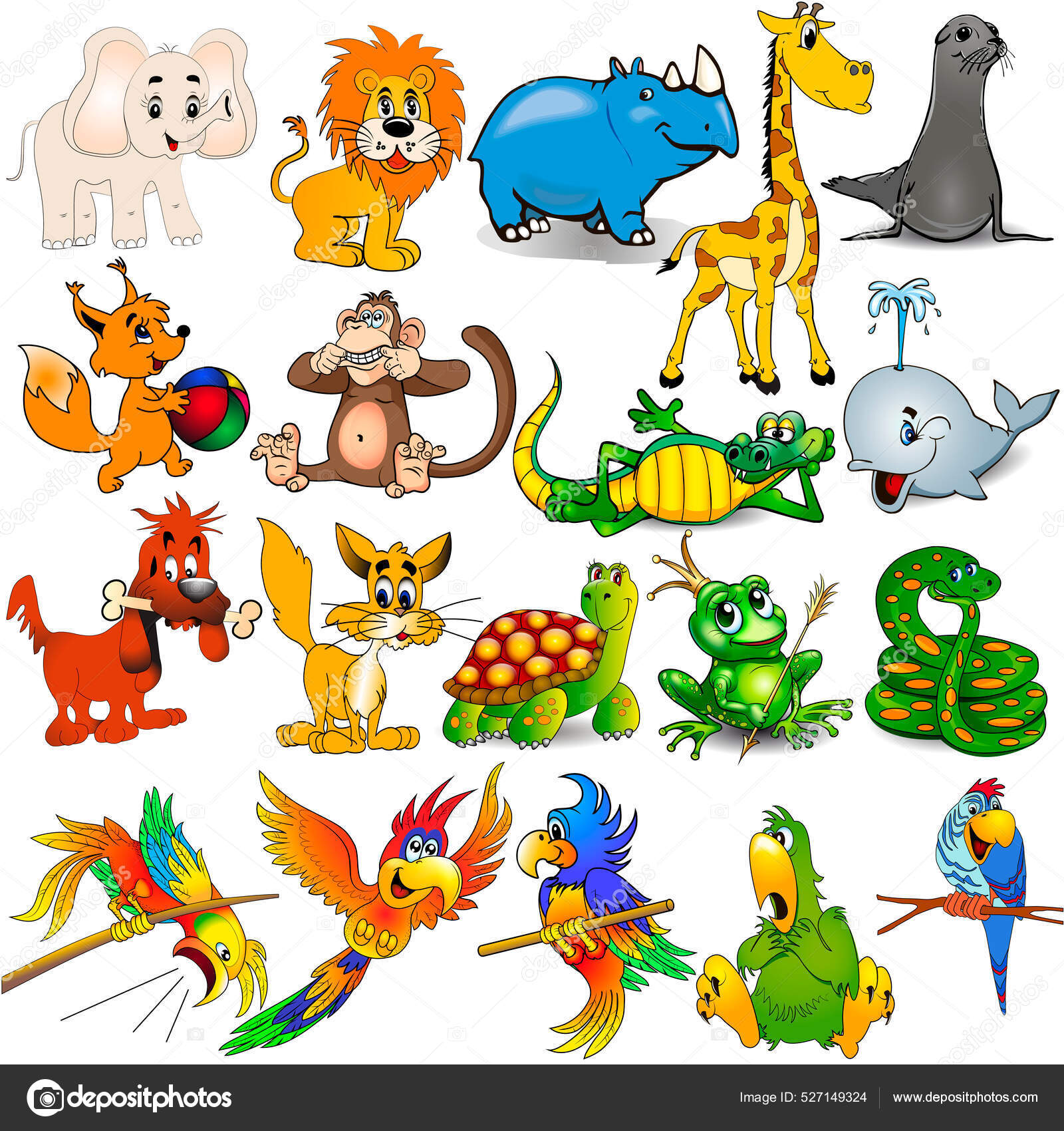 Juego Ilustraciones Animales Dibujos Animados Con Cocodrilo Tortuga ...