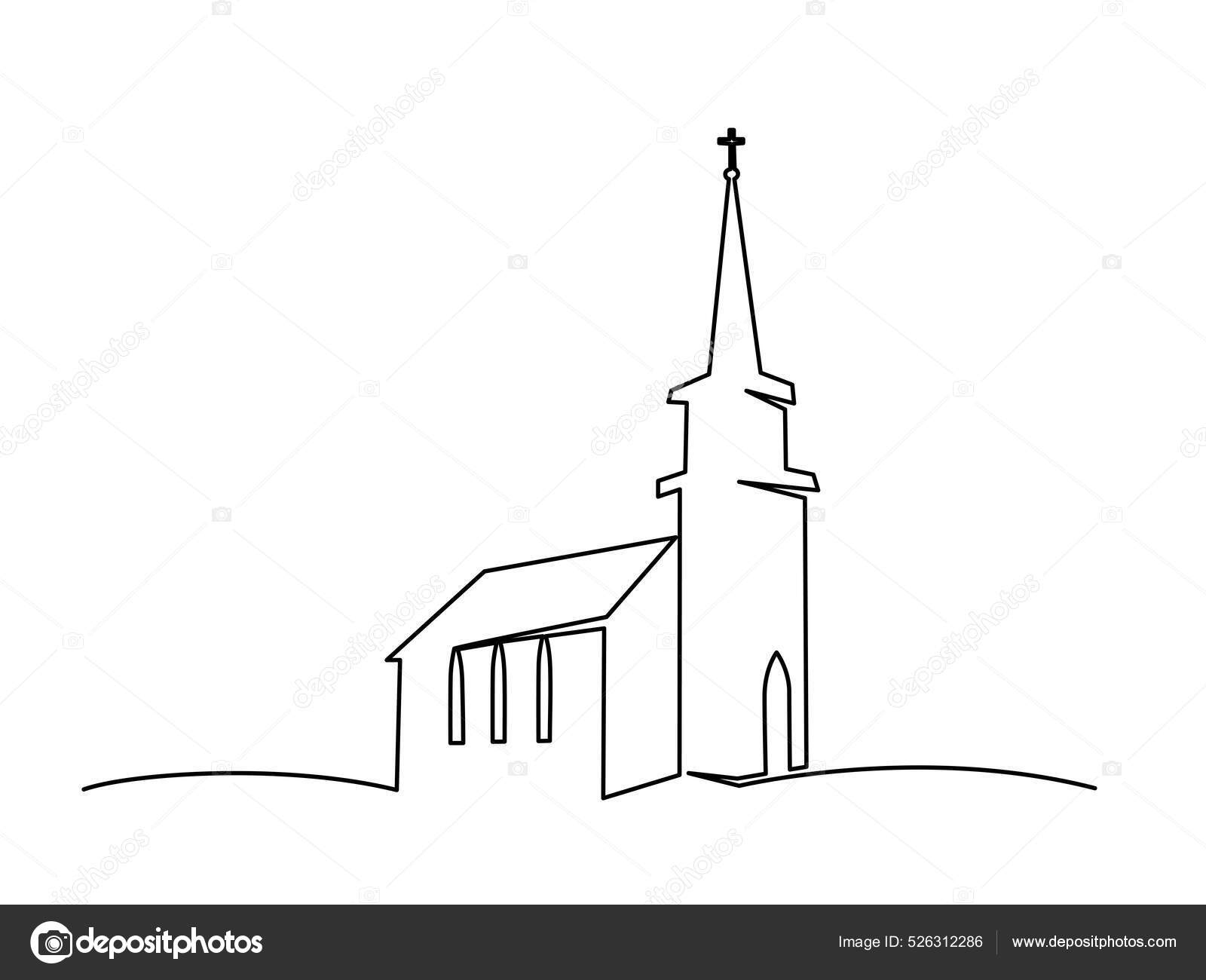 Edificio de iglesia dibujado a mano. Silueta de dibujo continuo de una ...