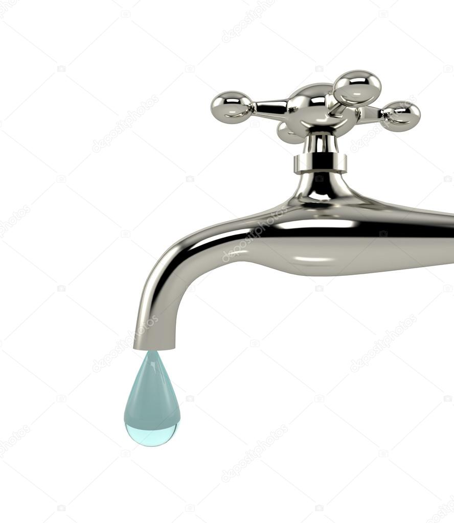 Dripping tap with drop on white background — Stock Photo © blotty #25103803