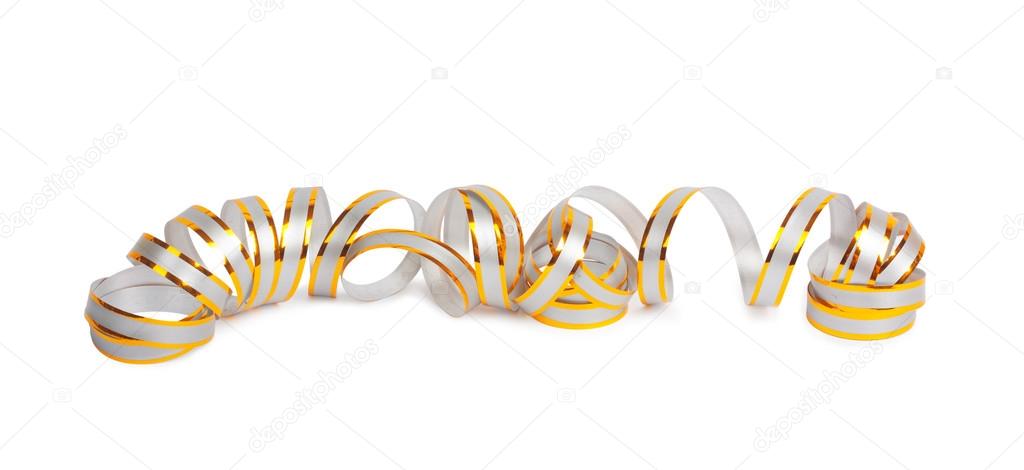 Gold paper horizontal ribbon on the white isolated background Stock ...
