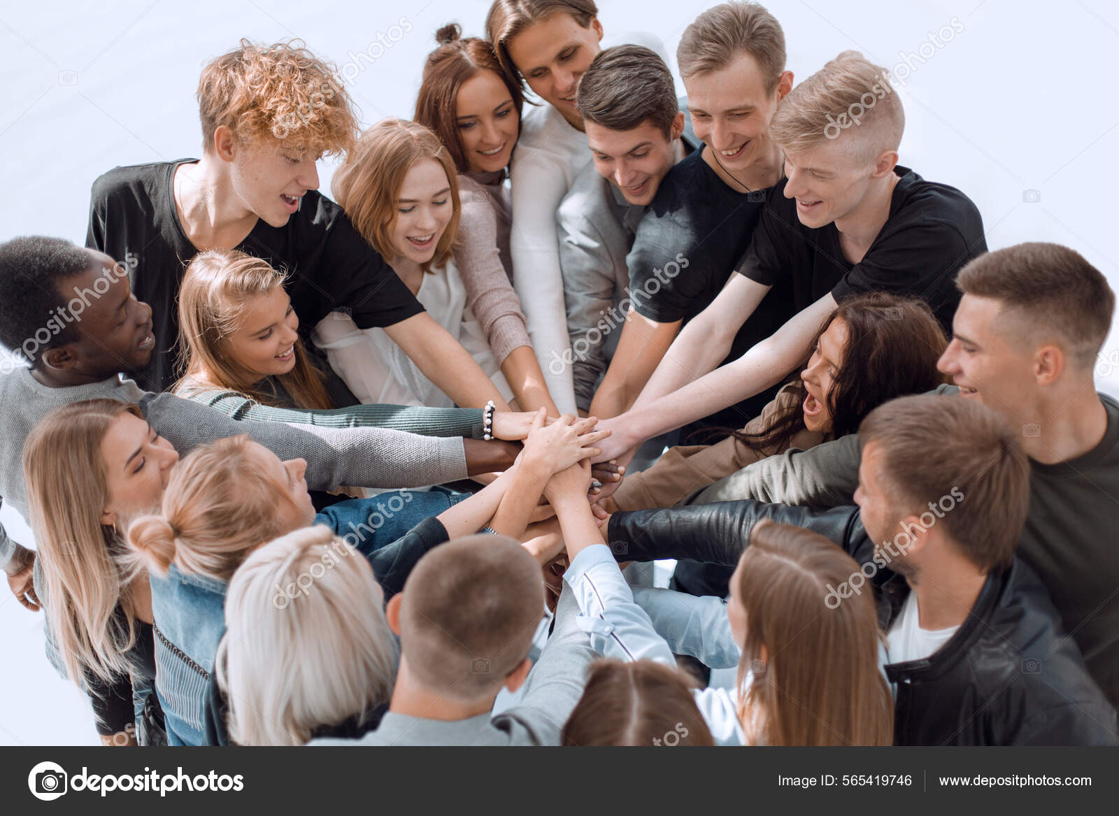 Close Group Diverse People Joining Hands Circle — Stock Photo © depositedhar #565419746