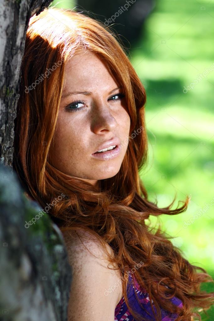 Portrait of red-haired beautiful young woman — Stock Photo © arkusha ...