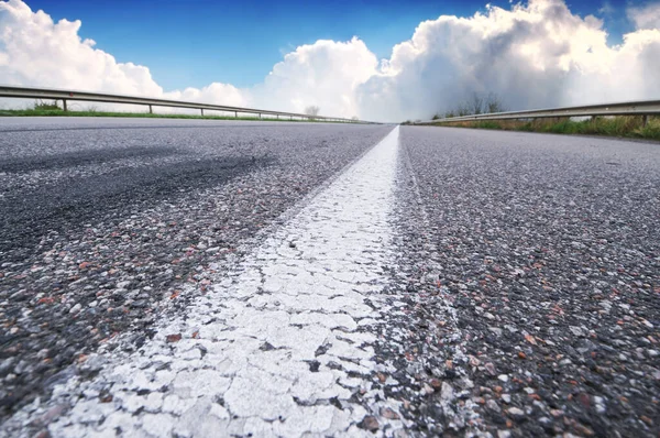 Close White Driving Line Empty Asphalt Road Forest Blue Sky Stock Photo ...