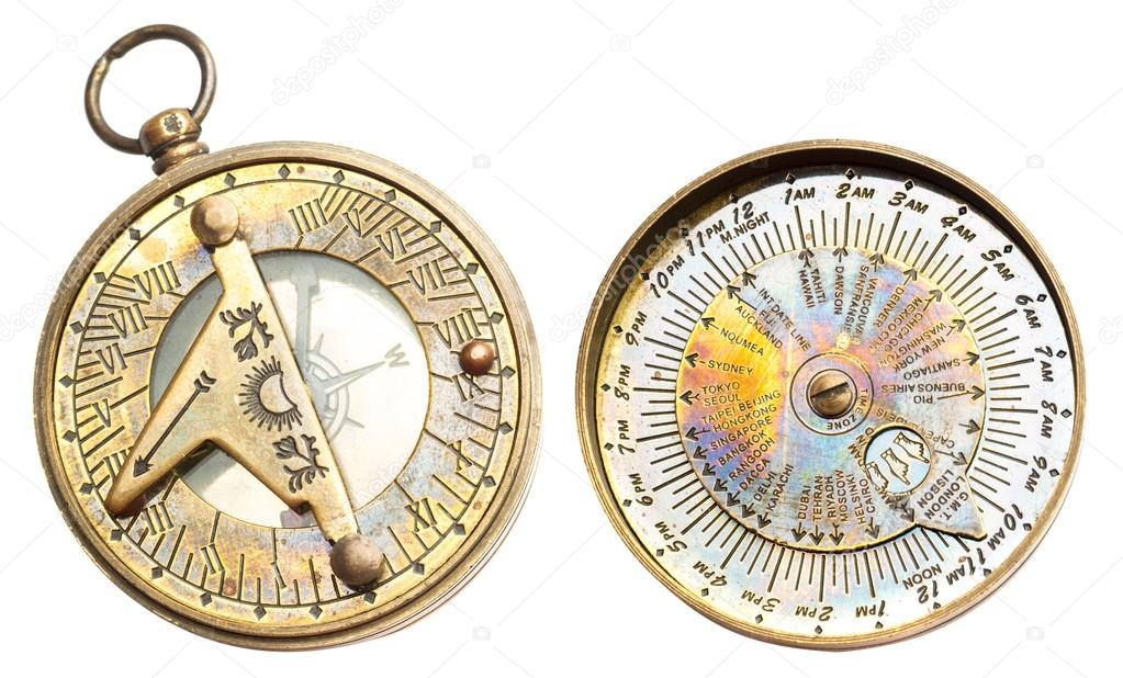 Vintage clock with time zones and compass — Stock Photo © nanka-photo ...