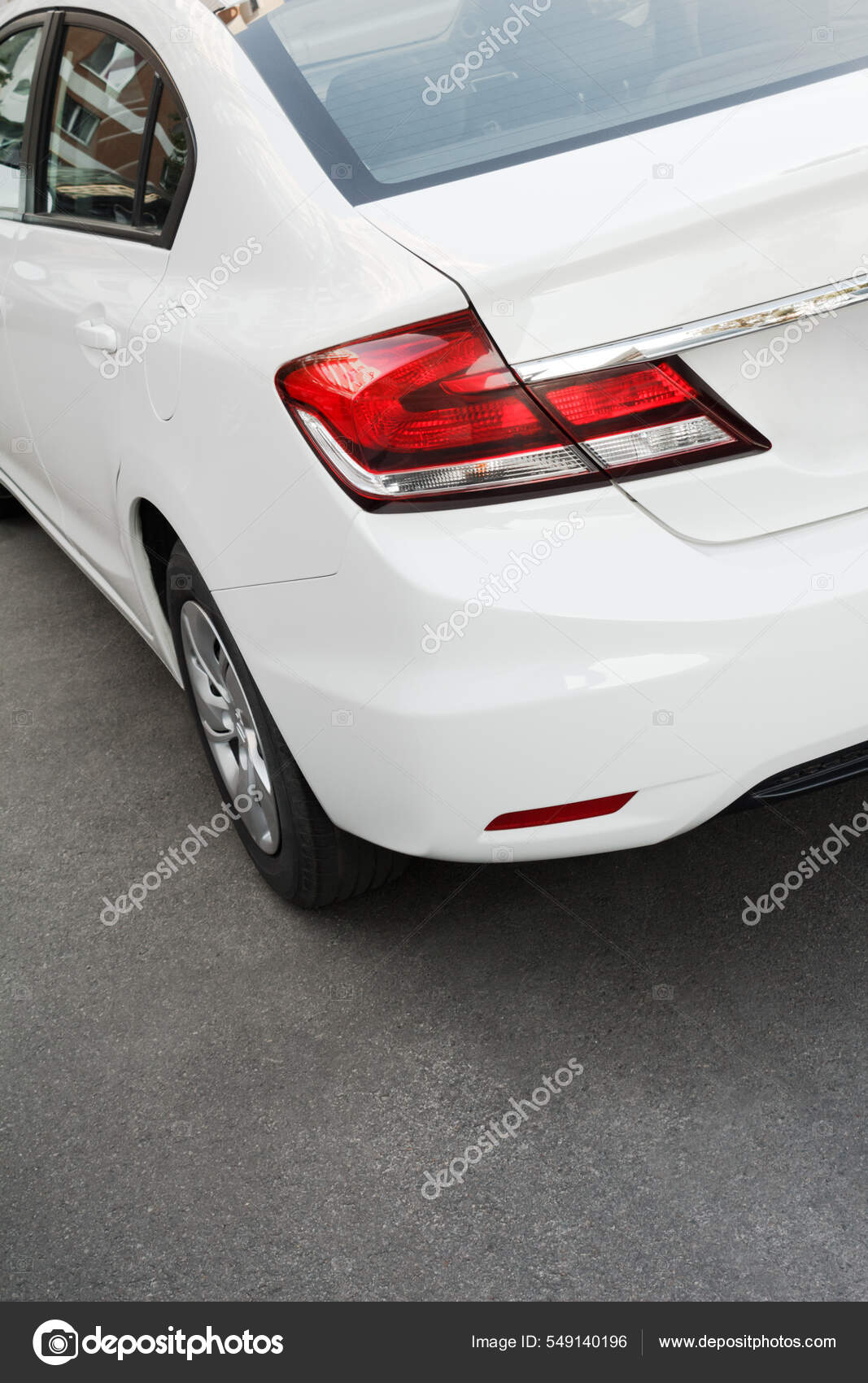 Modern White Car Parked Asphalt Close Back View Headlight Bumper ...